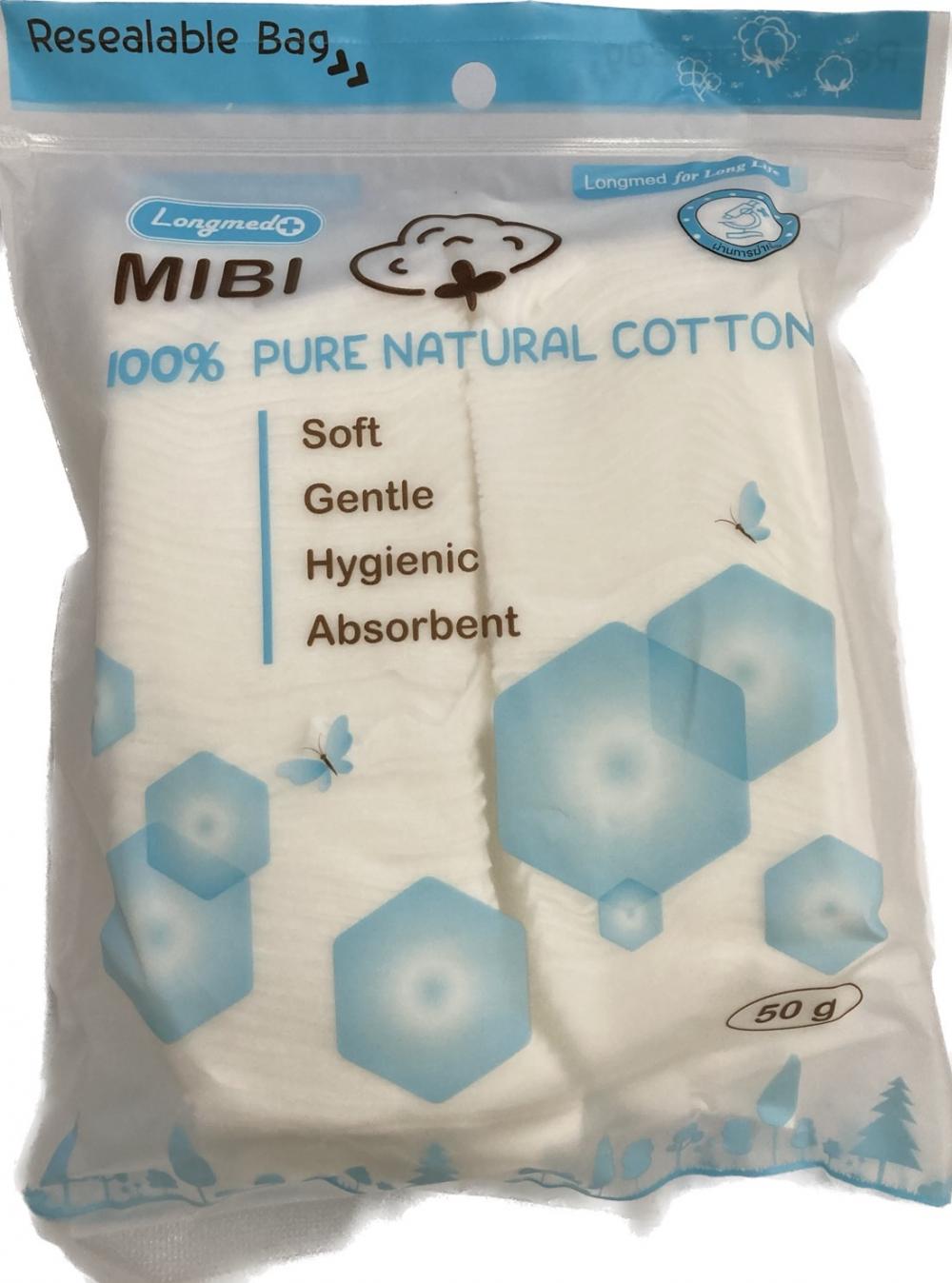 LONGMED MIBI 100%PURE NATURAL COTTON สำลีแผ่น50G
